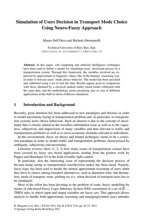 Pdf Simulation Of Users Decision In Transport Mode Choice Using Neuro Fuzzy Approach