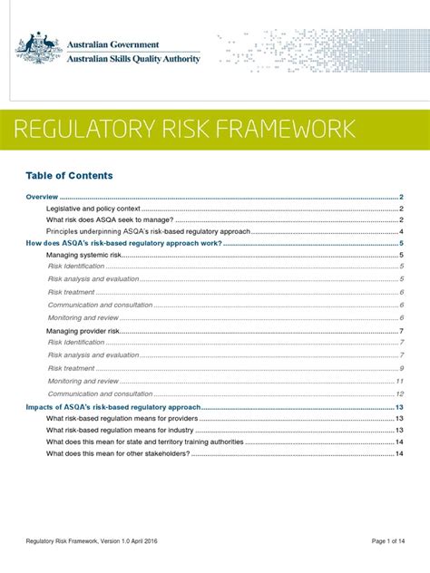Asqa Regulatory Risk Framework Pdf Pdf Vocational Education Risk