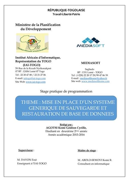 Projet Stage Mise En Place Dun Système Générique De Sauvegarde Et De