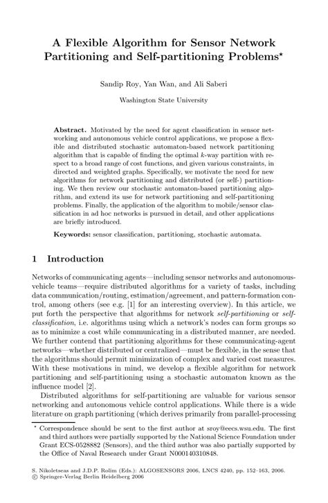 Pdf A Flexible Algorithm For Sensor Network Partitioning And Self Partitioning Problems