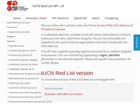 iucn red list api v3 api details