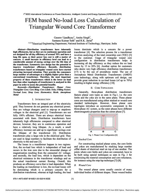 Fem Based No Load Loss Calculation Of Triangular W Ound Core