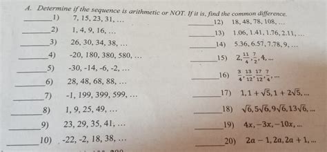 Solved A Determine If The Sequence Is Arithmetic Or Not If It Is Find The Common Difference