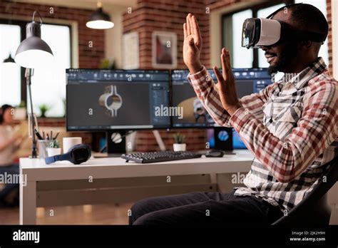 Technician With Vr Glasses Developing Industrial Product On Manufacturing Cad Software On