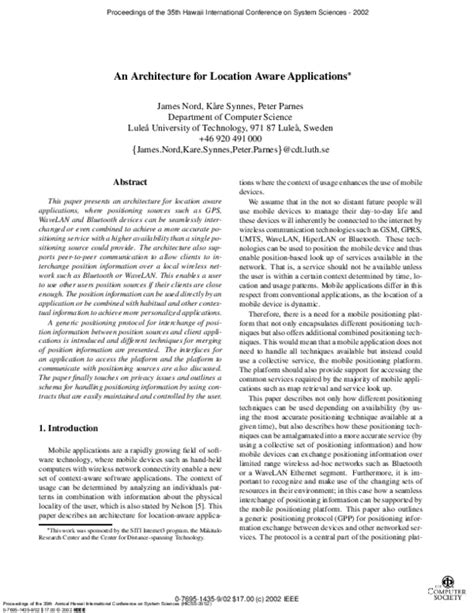 Pdf An Architecture For Location Aware Applications