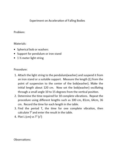 Lesson 4 Acceleration Of Falling Bodies Pendulum Pdf