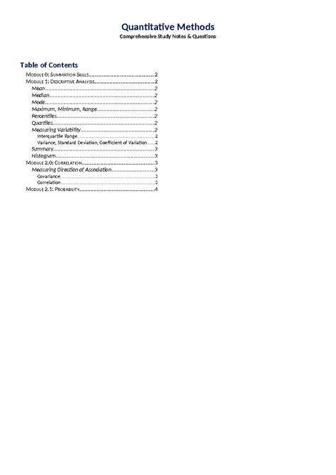 Quantitative Methods Skills Quantitative Methods Comprehensive Study