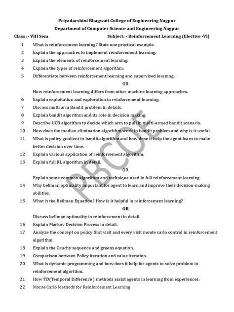 Question Bank Reinforcement Learning Download Free Pdf