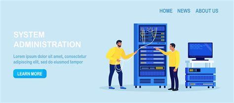 시스템 관리자 유지 서버 네트워크 조정 Pc 하드웨어 시스템 관리자가 컴퓨터를 복구합니다 관리 데이터 센터 유지 보수 서비스 서버 랙으로 기술 작업을 하는 수리공 Cpu에