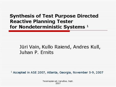 Synthesis Of Test Purpose Directed Reactive Planning Tester