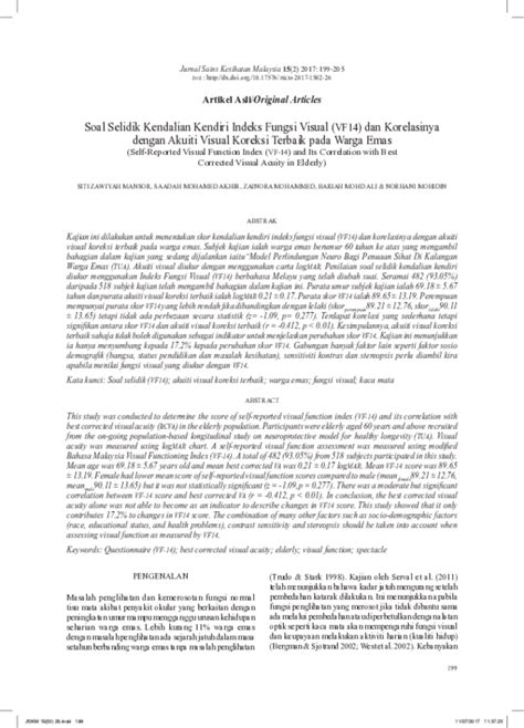Pdf Self Reported Visual Function Index Vf 14 And Its Correlation