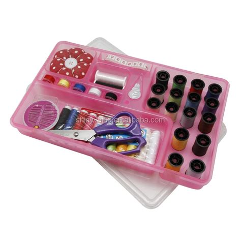 Big Pink Plastic Sewing Kit Box With 60pcs Accessories