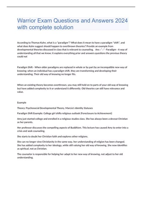 Warrior Exam Questions And Answers 2024 With Complete Solution Warrior Stuvia Us