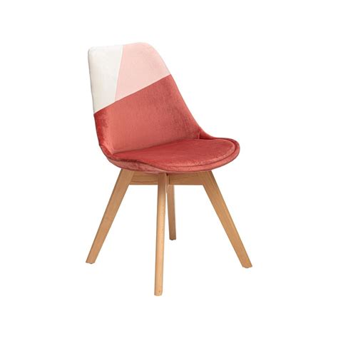 Chaise De Salle À Manger Assise Patchwork Rose Et Pieds En Bois De