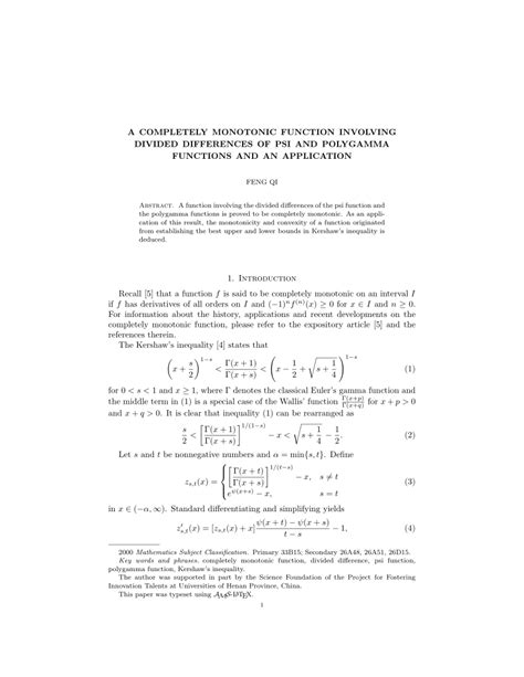 Pdf A Completely Monotonic Function Involving Divided Differences Of Psi And Polygamma