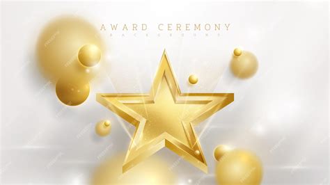 흐림 효과 장식 및 반짝이는 빛과 보케가 있는 3d 볼 요소가 있는 골드 스타 프리미엄 벡터