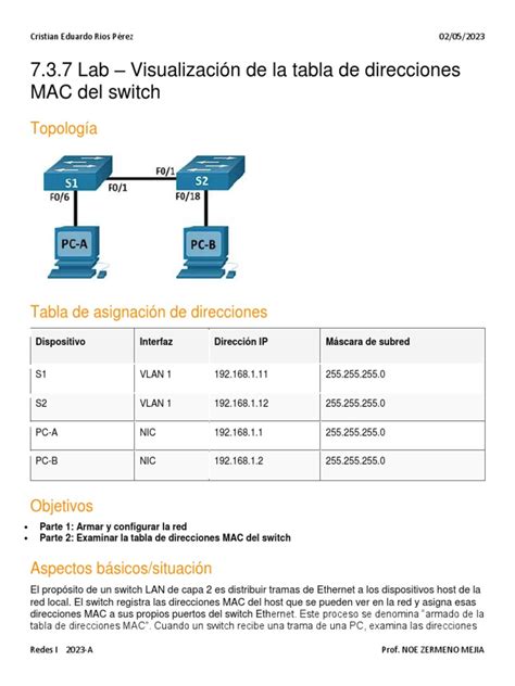7 3 7 Lab Visualización De La Tabla De Direcciones Mac Del Switch Pdf Conmutador De Red