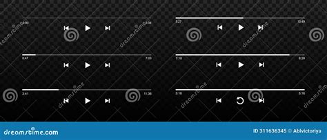 Set Of Audio Or Video Player Loading Bars With Time Slider Play Rewind And Fast Forward