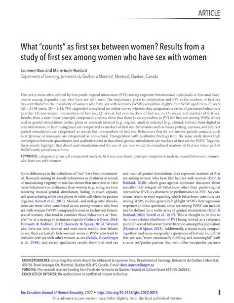 Pdf What Counts As First Sex Between Women Results From A Study Of First Sex Among Women