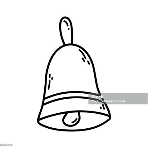 손으로 그린 낙서 종 검은 윤곽선 알림 아이콘의 벡터 스케치 일러스트레이션 인쇄를위한 학교 종 색칠 공부 페이지 어린이 디자인 로고 Sketch Comedy에 대한 스톡