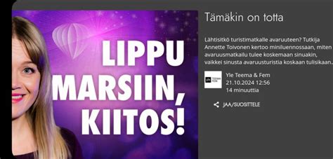 Avaruusturismijaksoni Tänään Yle Teemalla My Space Tourism Episode