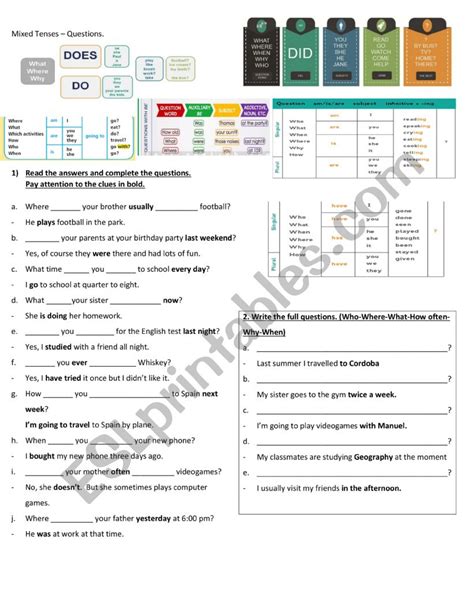 Mixed Tenses Questions Esl Worksheet By Silvianeider