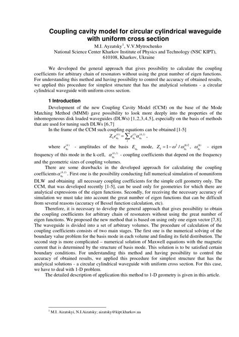 Pdf Coupling Cavity Model For Circular Cylindrical Waveguide With