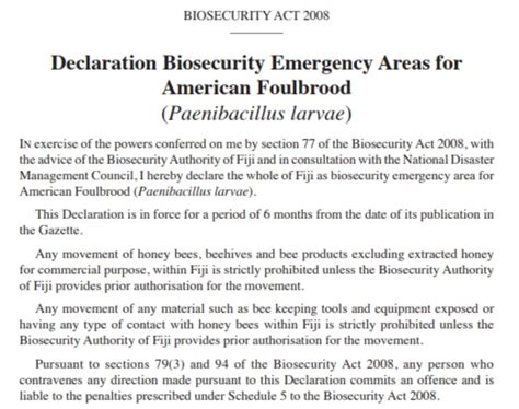 Declaration Biosecurity Emergency Areas Foramerican Foulbroodpaenibacillus Larvae Beekeeping