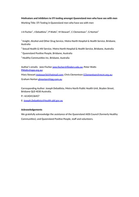 Pdf Motivators And Inhibitors To Sti Testing Amongst Queensland Men