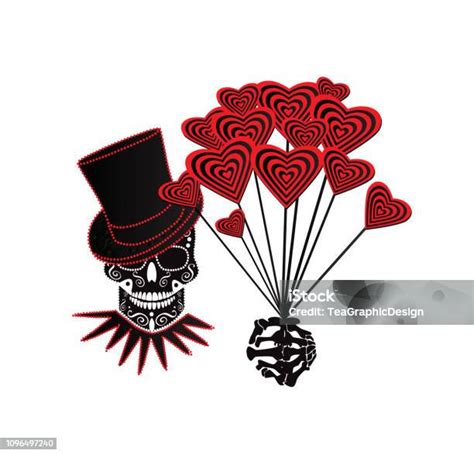 해골 아이콘 및 마음 벡터 일러스트 빨간색 발렌타인 배경 고딕 양식에 대한 스톡 벡터 아트 및 기타 이미지 고딕 양식 낮