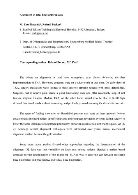 PDF Alignment In Total Knee Arthroplasty