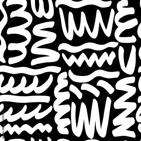 Naive Playful Squiggle Seamless Pattern Abstract Black And White Doodle Pattern Messy Graffiti