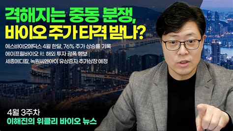 격화되는 중동 분쟁과 금리 인하 기대감 후퇴 바이오 하락세 시작되나 위클리 바이오 뉴스 Youtube