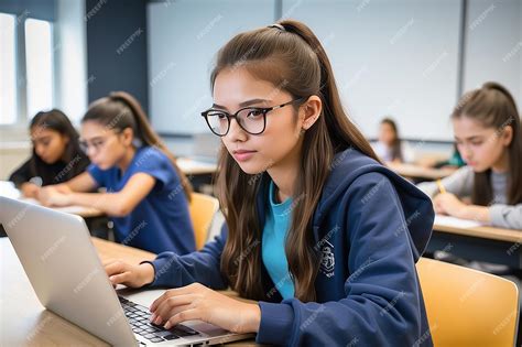 Premium Photo Female High School Student Learning Coding On Laptop