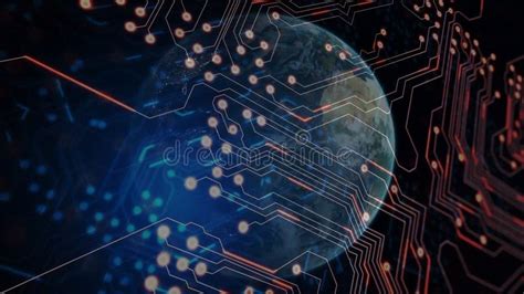 Overlaying Earth Animation Of Circuit Patterns Illustrating Global