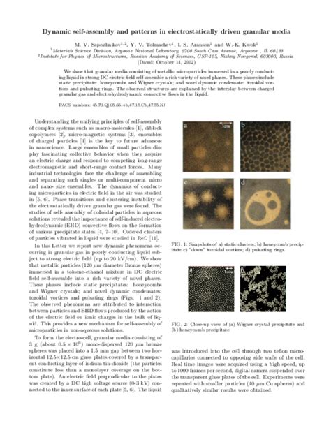Pdf Dynamic Self Assembly Of Microparticles Electrostatically Driven In A Poorly Conducting Liquid