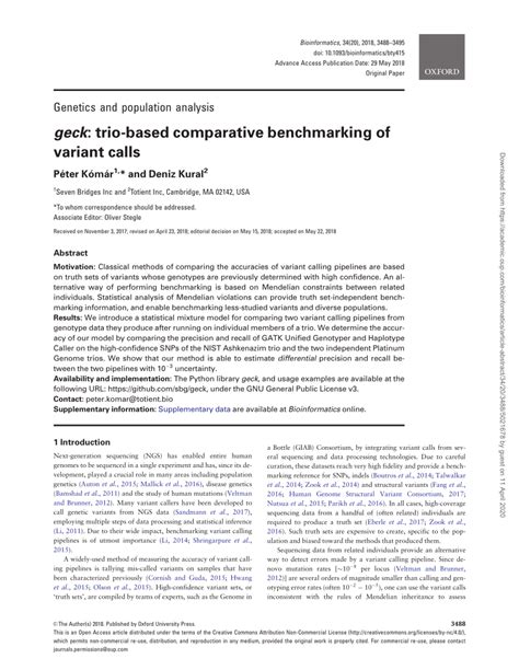 Pdf Geck Trio Based Comparative Benchmarking Of Variant Calls