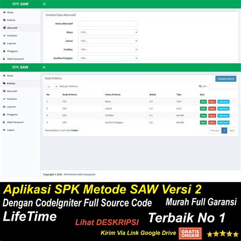 Jual Aplikasi SPK Metode SAW Versi Dengan CodeIgniter Full Source Code Shopee Indonesia
