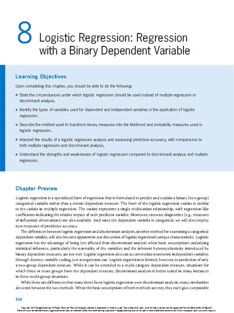 multivariate data analysis logistics regression 548 chapter preview