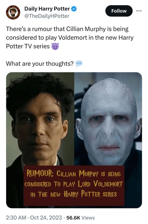 Cilian Murphy As Lord Voldemort R Harrypotteronhbo
