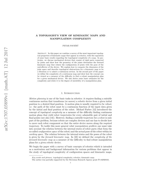 Pdf A Topologists View Of Kinematic Maps And Manipulation Complexity
