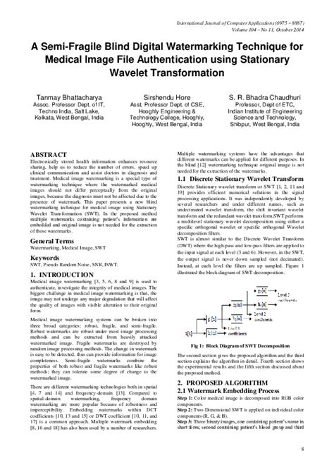 Pdf A Semi Fragile Blind Digital Watermarking Technique For Medical