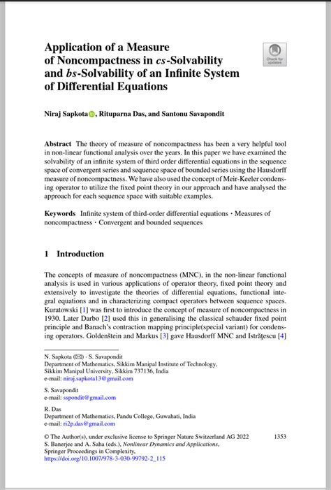 Pdf Application Of A Measure Of Noncompactness In Cs Solvability And