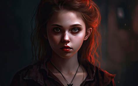 Premium Ai Image A Portrait Of A Girl With A Red Hair And A Red Light