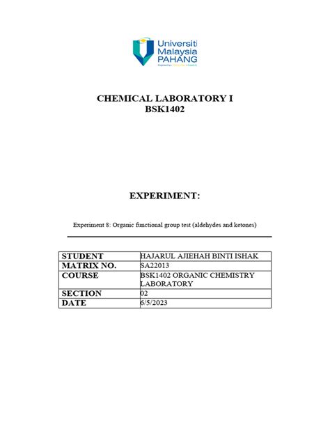labreport 8 organic pdf aldehyde ketone