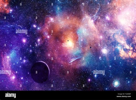 Fiery Explosion In Space Abstract Illustration Of Universe Planets Stars And Galaxies In Outer