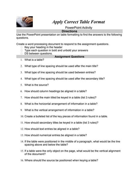 Apply Correct Table Format Pdf