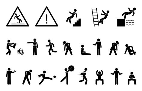 설정 사람 아이콘 액션 픽토그램 블랙 스틱 그림 인간의 실루엣 다양한 남자 자세와 움직임 벡터 기호 걷기에 대한 스톡 벡터 아트