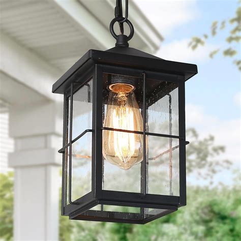 Classy Leaves Outdoor Pendant Light Fixture Farmhouse Black Anti Rust