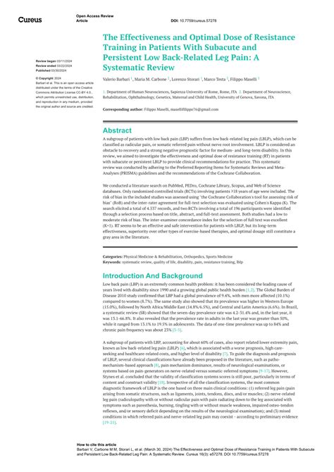 Pdf The Effectiveness And Optimal Dose Of Resistance Training In Patients With Subacute And
